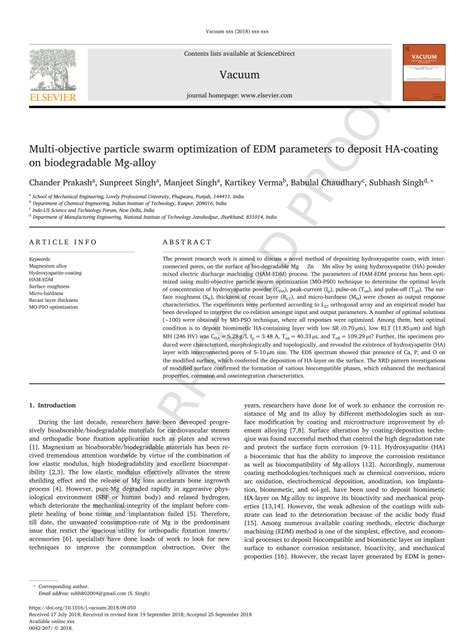 Pdf Multi Objective Particle Swarm Optimization Of Edm Parameters To Deposit Ha Coating On