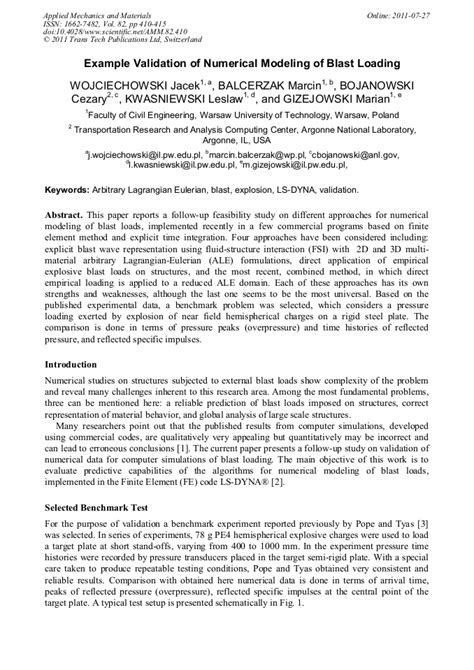 Example Validation Of Numerical Modeling Of Blast Loading Scientific Net