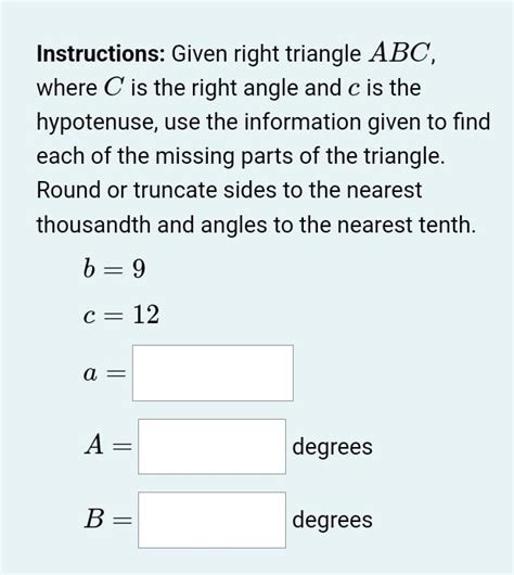 solved instructions given right triangle abc where c is
