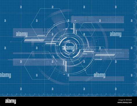 Technological Abstract Digital Technical Interface Blueprint Background Vector Design Stock