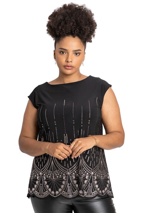 Curve Art Deco Glitter Print Top