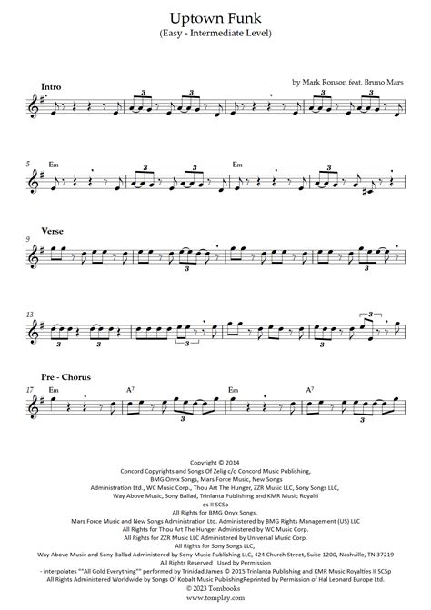 Uptown Funk Niveau Facile Interm Diaire Bruno Mars Partition Clarinette