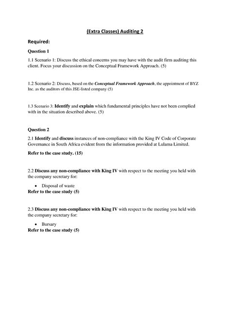 Extra Classes Required Extra Classes Auditing 2 Required Question