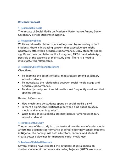 Research Proposal Social Media Academic Performance Pdf Statistics
