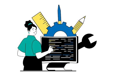 Premium Vector Web Development Concept With People Scene In Flat Design Woman Creating