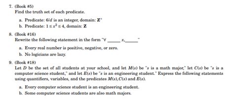 Solved 7 Book 5 Find The Truth Set Of Each Predicate A