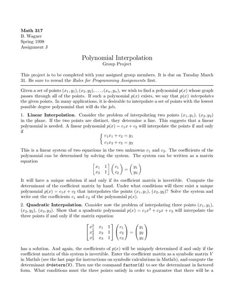 Polynomial Interpolation Group Project Math 317 Docsity