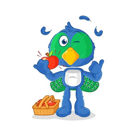 Premium Vector Peacock Eating An Apple Illustration Character Vector