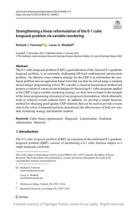 strengthening a linear reformulation of the 0 1 cubic knapsack problem