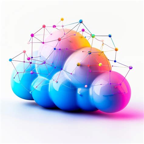 3d Render Of A Colorful Cloud Computing Technology Concept Design On