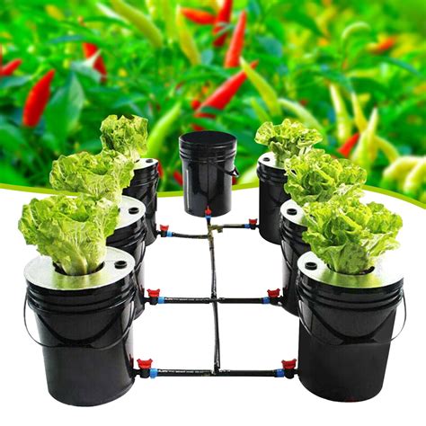 Fichiouy 7 Pots Hydroponic Grow System DWC Recirculation Soilless Cultivation System With Air