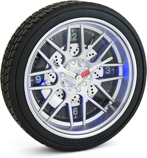 Wall Clock Car Wheel Style Tuning Clock With 8 Blue Led