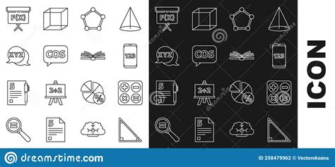 Set Line Calendar Square Root Book With Word Mathematics Geometric Figure Sphere Tablet