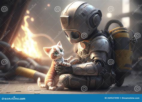 A Robot Firefighter Rescued A Kitten From A Fire Generative Ai Art