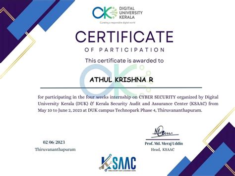 Athul Krishna R On Linkedin Completed Cyber Security Organized By Digital University Kerala