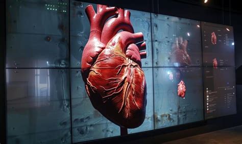 Realistic Model Of A Human Heart On A Digital Screen With Data Overlays Premium AI Generated Image