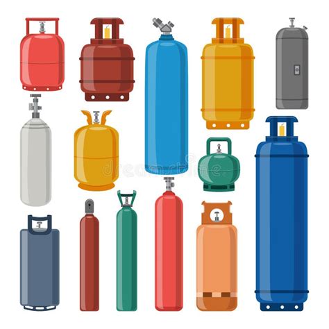 Set Of Gas Cylinders Of Different Colors And Shapes A Vector Isolated Illustration Stock Vector