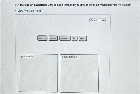 solved sort the following substances based upon their