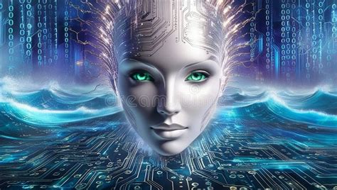 Luminous Digital Landscape Where An Ai Generated Woman S Face Emerges From Binary Code And