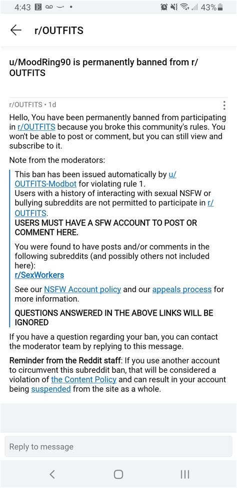 I Was Banned From A Subreddit About Outfits Cus Im On A Sex Worker Subreddit R Sexworkers