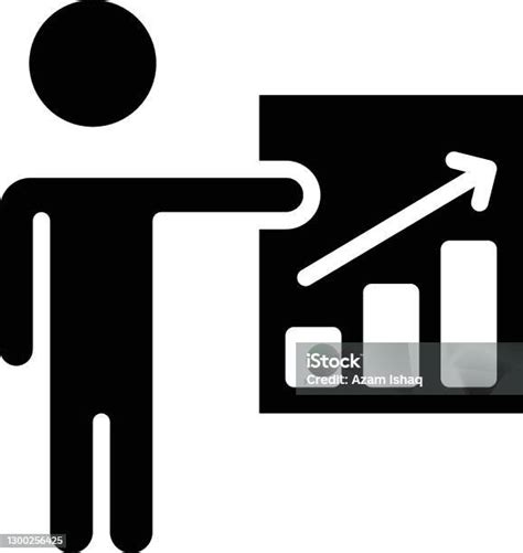 성장 개념에 대한 프리젠 테이션을주는 트레이너 흰색 배경에 Hrm Sybmol 바 그래프 벡터 글리프 아이콘 디자인 발표자 개념에 대한 스톡 벡터 아트 및 기타 이미지