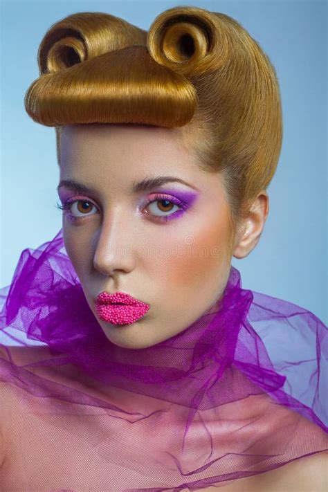Colored Fashion Beauty Woman With Pink Tulle And Candy Colored Pearls