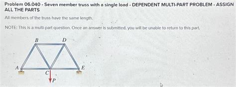 Solved Problem 06 040 Seven Member Truss With A Single Chegg Com