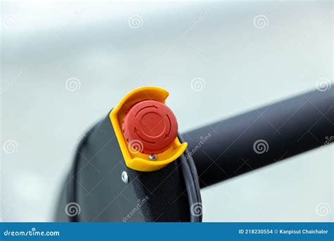 The Red Emergency Button Or Stop Button For Hand Press Stop Button For