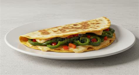 Folded Cheese Quesadilla With Green And Red Peppers On A Plate Stock