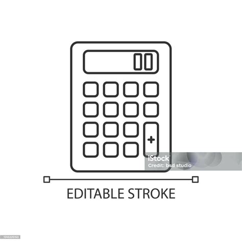포켓 계산기 픽셀 완벽한 선형 아이콘입니다 계산 빠른 계산 작은 전자 가제트 얇은 라인 사용자 정의 그림입니다 등고선 기호입니다 벡터 절연 윤곽선 도면 편집 가능한 스트로크