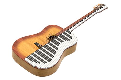 음악 듀엣 콘셉트 어쿠스틱 기타와 피아노 흰색 배경에서 격리된 3d 렌더링 클래식 음악에 대한 스톡 사진 및 기타 이미지 클래식 음악 0명 3차원 형태 Istock