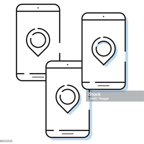 간단한 선 스타일의 위치 포인터와 스마트 폰 아이콘 웹 사이트 및 응용 프로그램에 대 한 개요 휴대 전화 벡터 3가지 개체에 대한 스톡 벡터 아트 및 기타 이미지 Istock