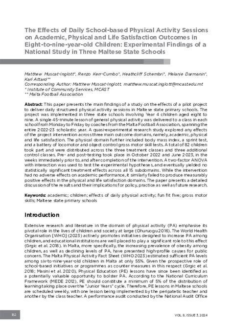 Pdf The Effects Of Daily School Based Physical Activity Sessions On