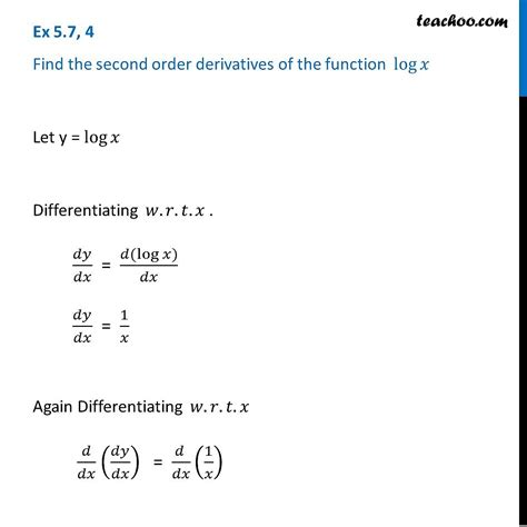 ex 5 7 4 find second order derivatives of log x teachoo