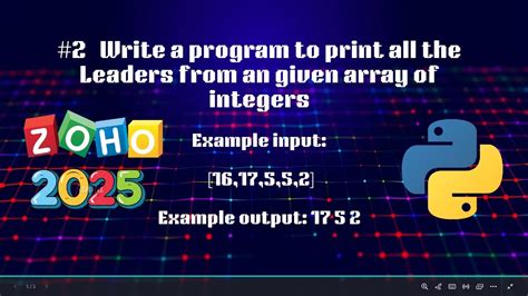 Zoho Interview Question Leaders In An Array Round 2 Coding Problem Python Solution 2025