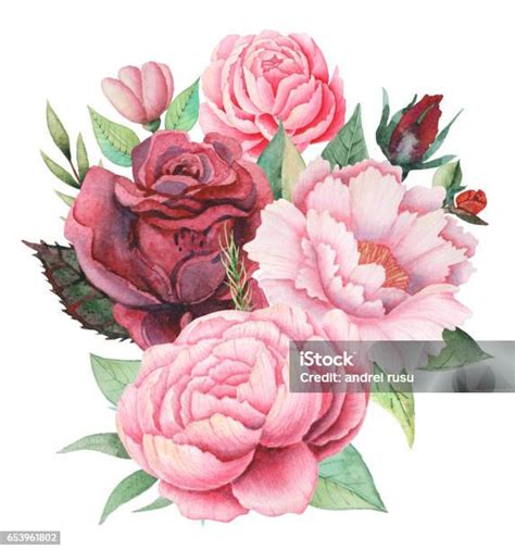 수채화 초대 디자인 꽃의 부케와 손으로 그린 꽃 작곡 흰색 배경에 고립 0명에 대한 스톡 벡터 아트 및 기타 이미지 0명 개화기 그림 그리기 Istock