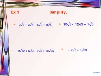 Review Simplifying Square Roots By Susan Hair TpT