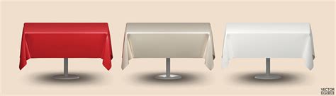 베이지색 배경에 격리된 식탁보가 있는 정사각형 테이블 세트 회의실 테이블 옷 빨간색 베이지 색 및 흰색 실크 테이블 옷 3d 벡터 그림입니다 3차원 형태에 대한 스톡 벡터