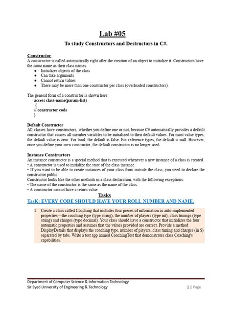 Oop Lab 5 Pdf Constructor Object Oriented Programming Programming