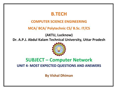 Unit Unit Of Computer Network Complete Note Rd Year COMPUTER SCIENCE ENGINEERING MCA