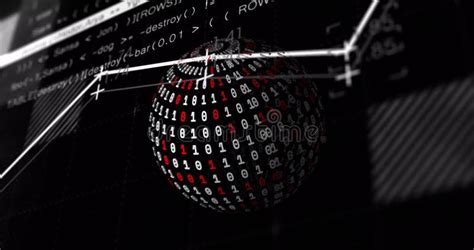 Binary Code Sphere And Data Processing Animation Over Black Background