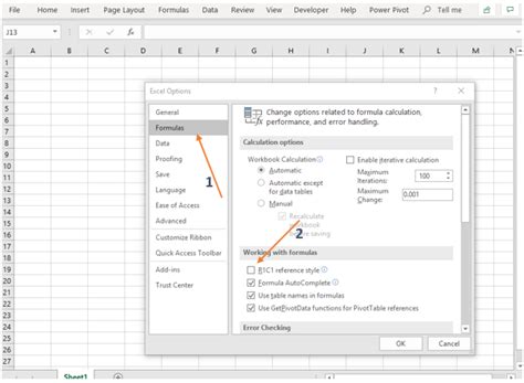 R1c1 Referencing Style Switch Column Letters To Numbers Using Alt