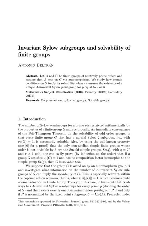 Pdf Invariant Sylow Subgroups And Solvability Of Finite Groups