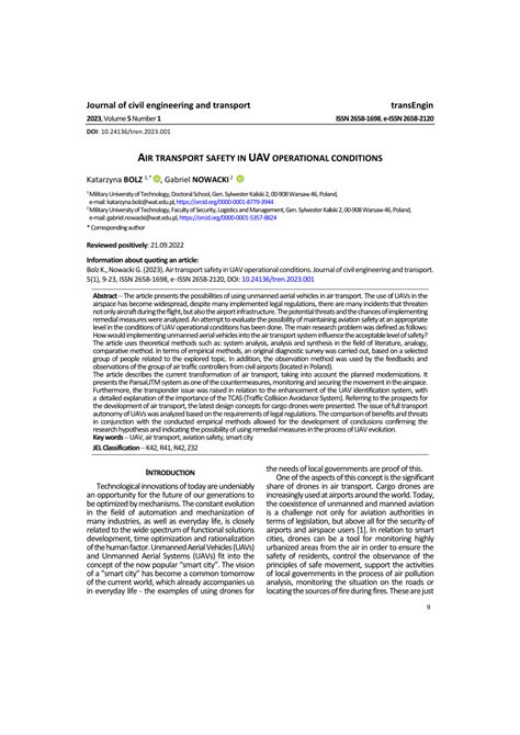 PDF Air Transport Safety In UAV Operational Conditions