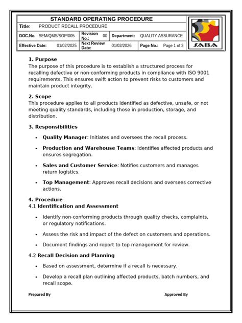 05 Product Recall Procedure Pdf Quality Management System Quality Assurance