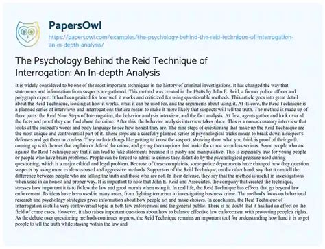 The Psychology Behind The Reid Technique Of Interrogation An In Depth