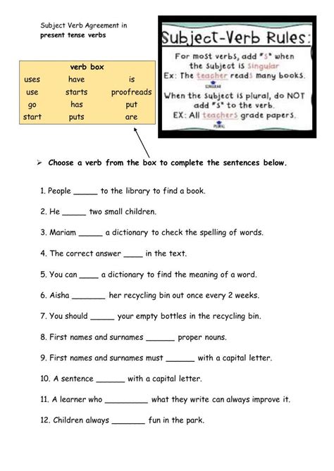 Subject Verb Agreement Esl Worksheet By Vanev Worksheets Library