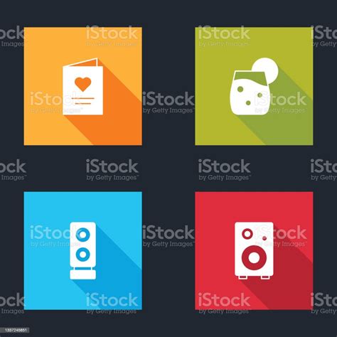 하트 칵테일 스테레오 스피커 및 아이콘으로 엽서를 설정합니다 벡터 개념에 대한 스톡 벡터 아트 및 기타 이미지 개념 검은색 그림자 Istock