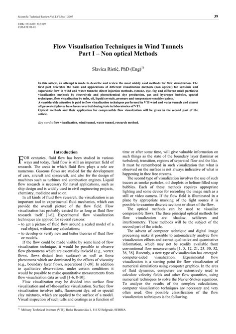 Pdf Flow Visualisation Techniques In Wind Tunnels Part I Non Optical Methods