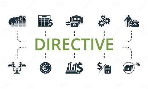 Directive Icon Set Monochrome Simple Directive Icon Collection Stock